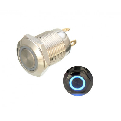 16mm 12V Ring (Blue Light) Self-Lock Non-Momentary Metal Push-button ...