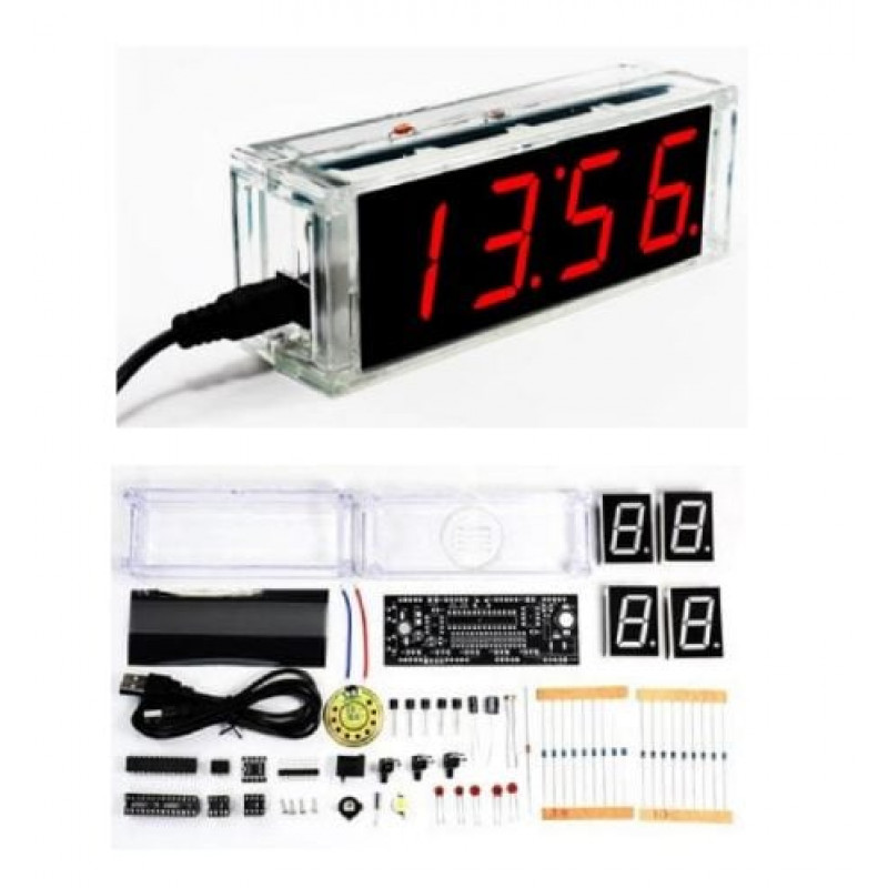 Diy Kit Red Led Electronic Microcontroller Digital Clock Time Thermometer With Talking Clock And