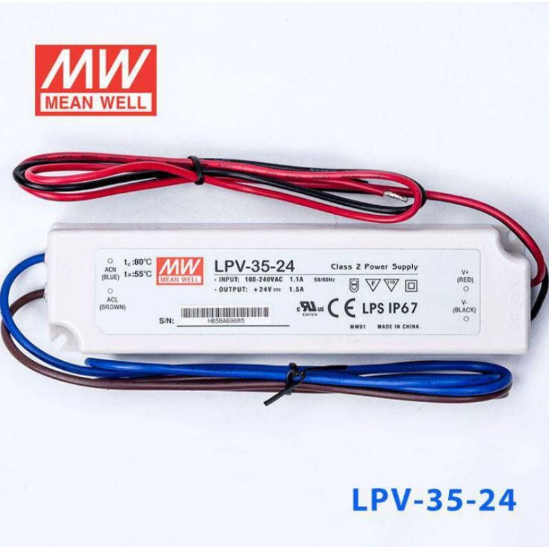 LPV-35-24 Mean Well SMPS 24V 1.5A 36W Led Waterproof Metal Power Supply buy online at Low Price ...