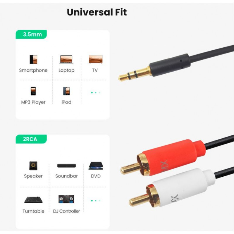 MX EP Stereo Male Plug 3.5mm To 2 RCA Male Plug Cord 1.5 Meter Slim ...