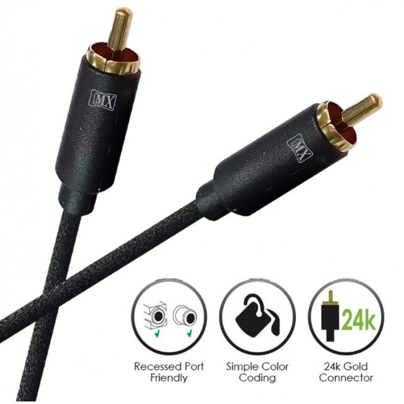 MX RCA Male Plug To RCA Male Plug Cord 1.5 Meter Slim Type Gold Plated ...