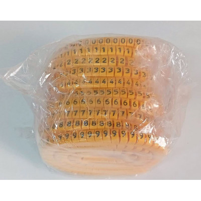 Self Locking Yellow Flexible Cable Marker PVC Ferrules (Numbered 0 to 9 ...