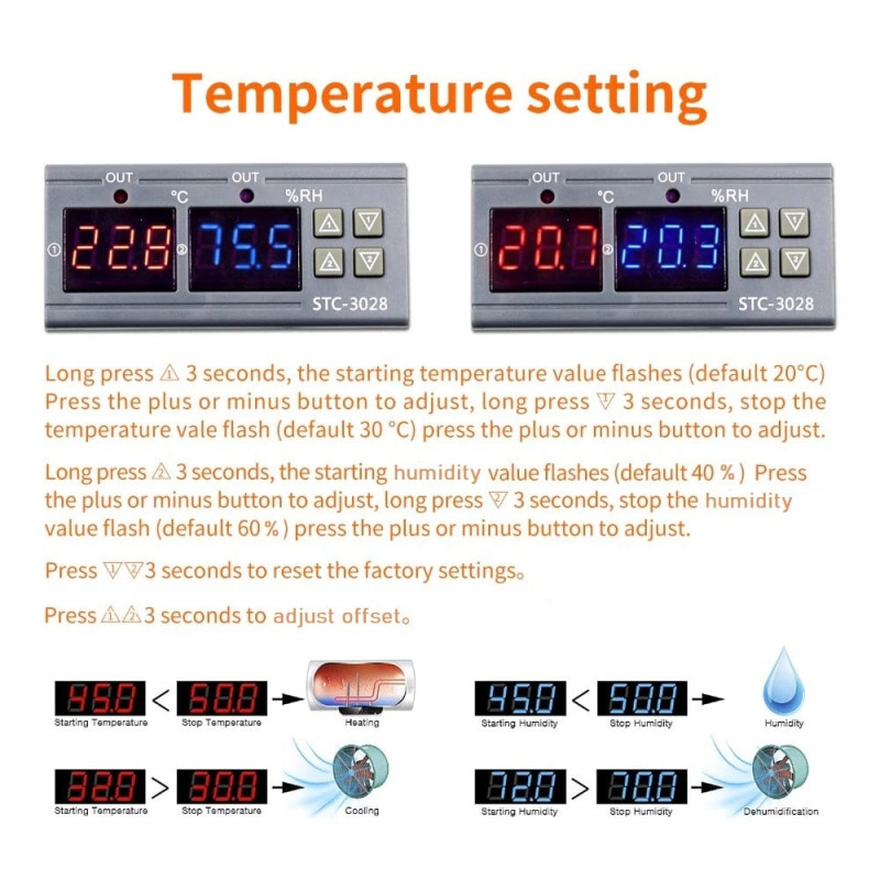 STC-3028 DC12V Dual Display Dual Temperature Adjustable Temperature Controller with 1M Cable buy ...