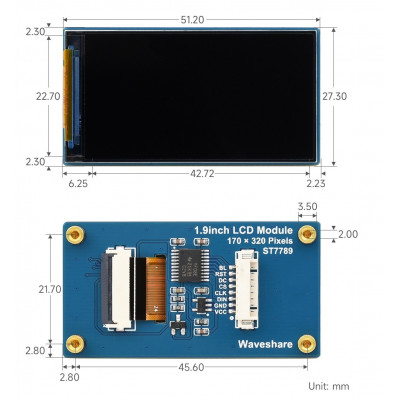 Waveshare 1.9inch LCD Display Module, SPI Interface, IPS, 262K Colors ...