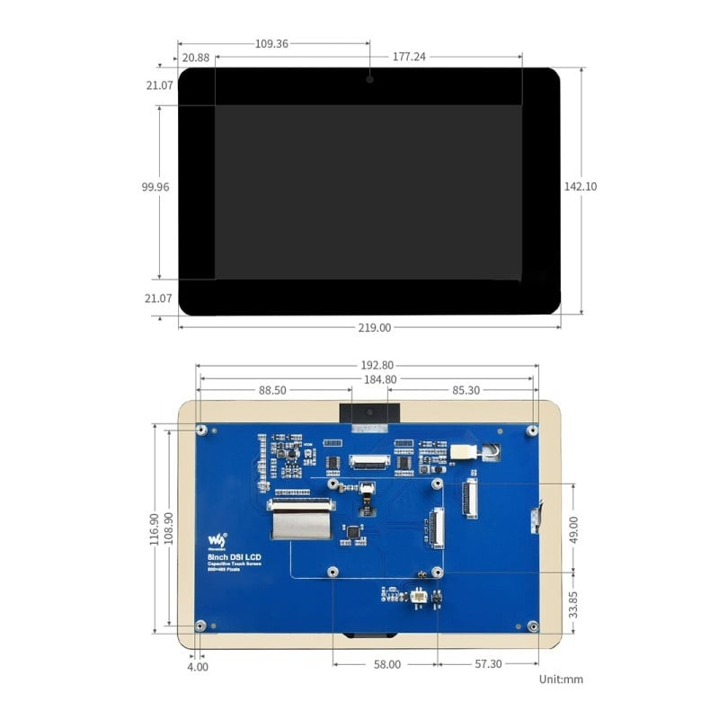 Waveshare 8inch Capacitive Touch Display for Raspberry Pi, DSI Interface, 800Ã 480 buy online at ...