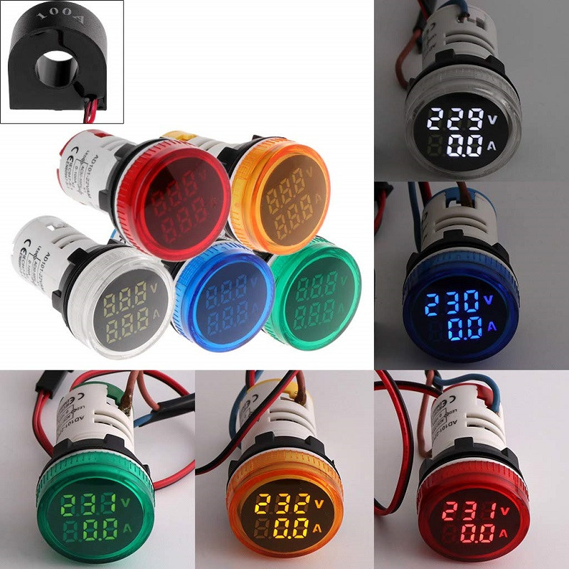 White AC20-500V 0-100A 22mm AD16-22DVA Round LED Hertz Meter Indicator Light with Transformer ...